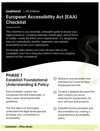UsableNet and 3Play Media European Accessibility Act Checklist